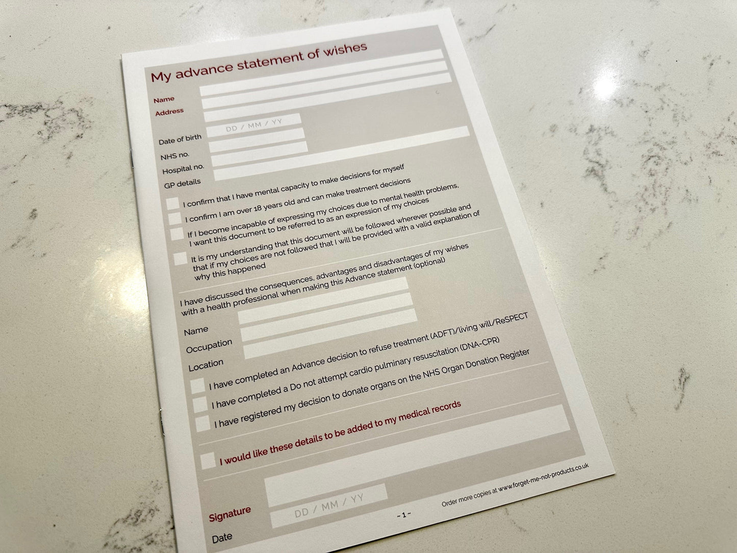 Advance statement of wishes digital download – Forget-me-not Products